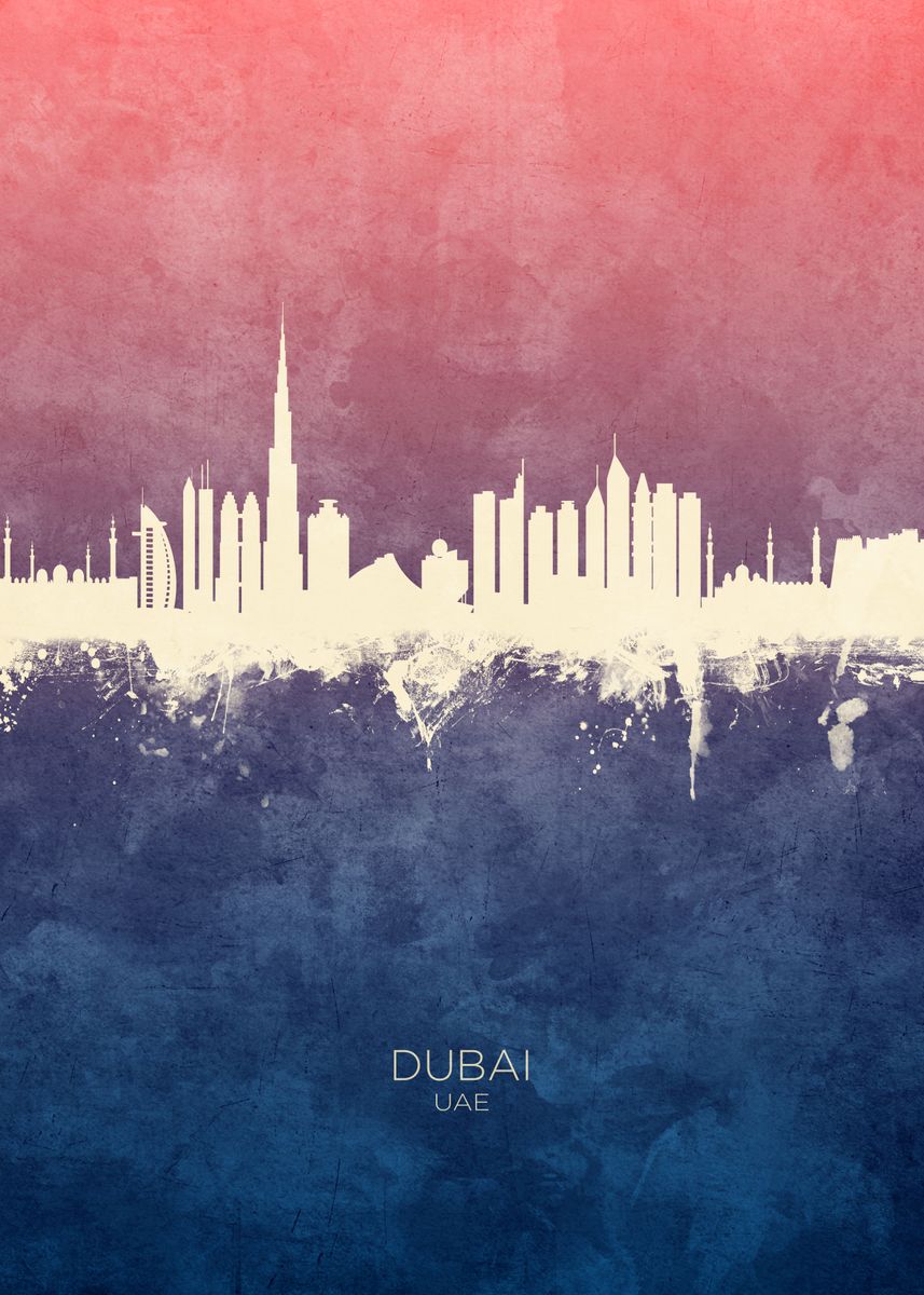 'Dubai UAE Skyline' Poster by Michael Tompsett | Displate