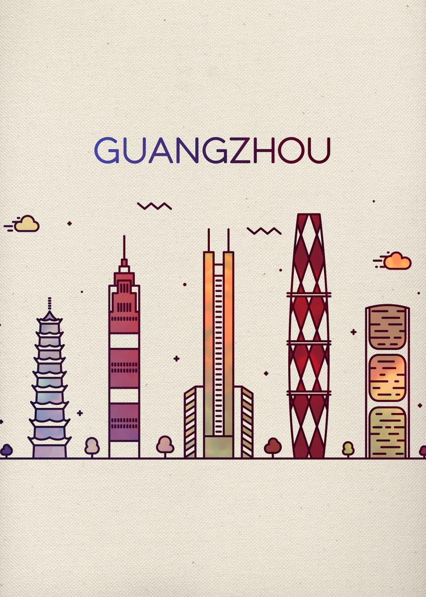 'Guangzhou City Skyline Art' Poster, picture, metal print, paint by ...