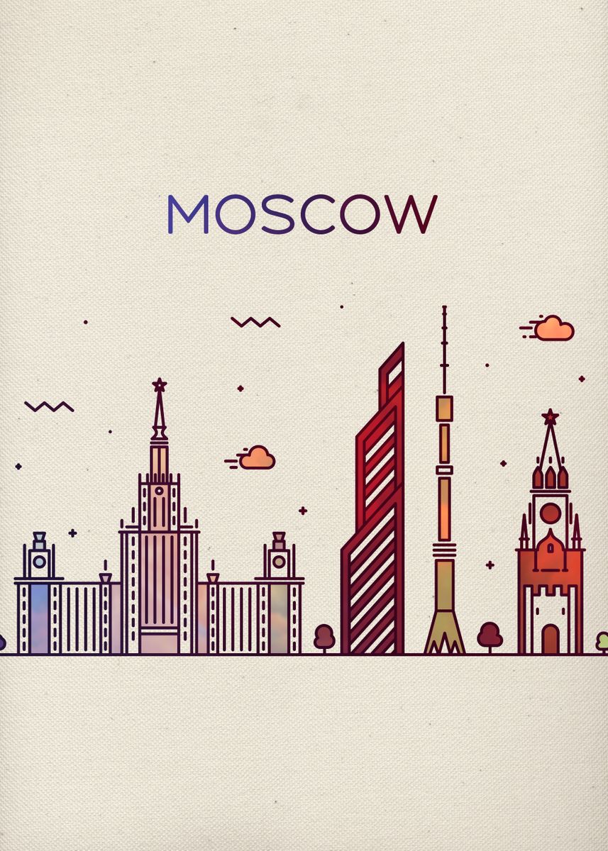 'Moscow Russia City Skyline' Poster, picture, metal print, paint by ...