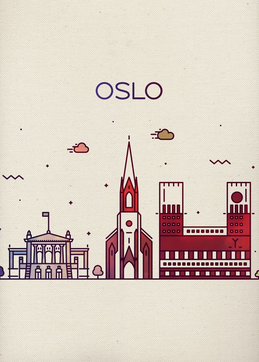 'Oslo Norway City Skyline' Poster, picture, metal print, paint by ...