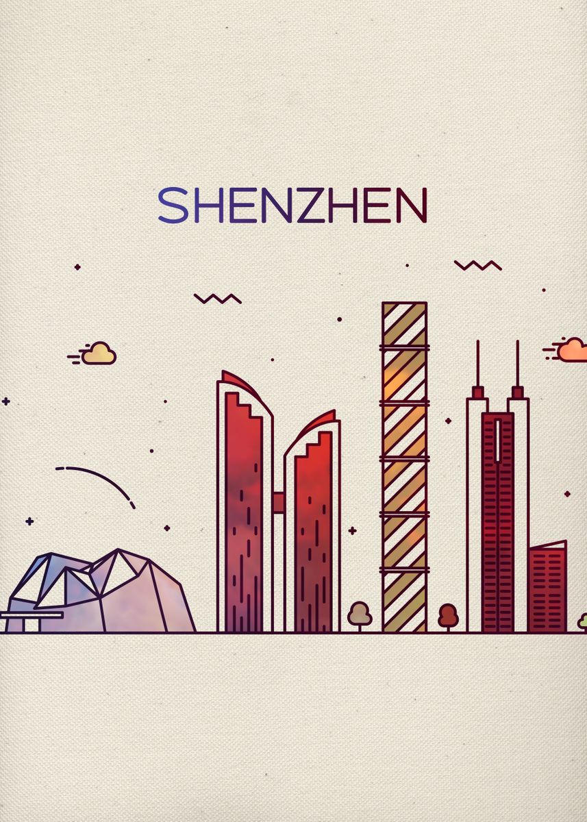 'Shenzhen City Skyline Art' Poster, picture, metal print, paint by ...