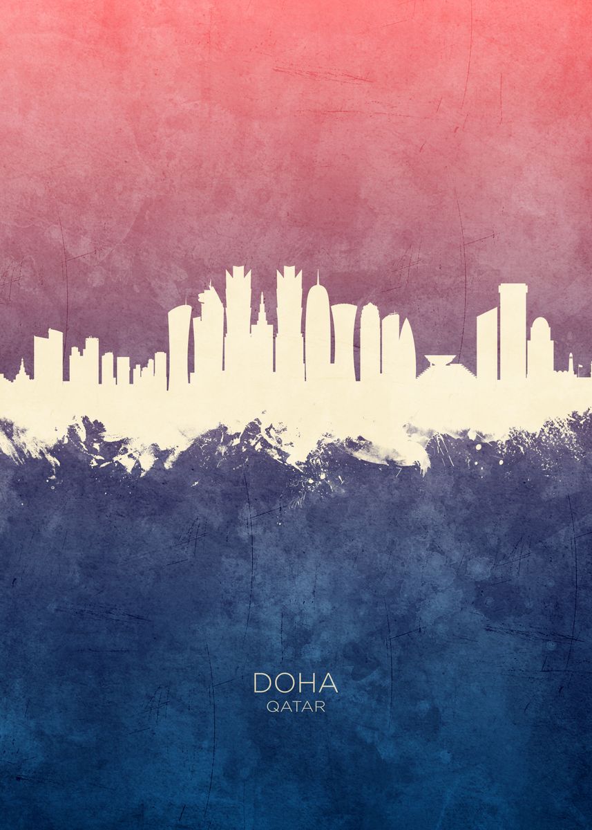 'Doha Qatar Skyline' Poster, picture, metal print, paint by Michael ...