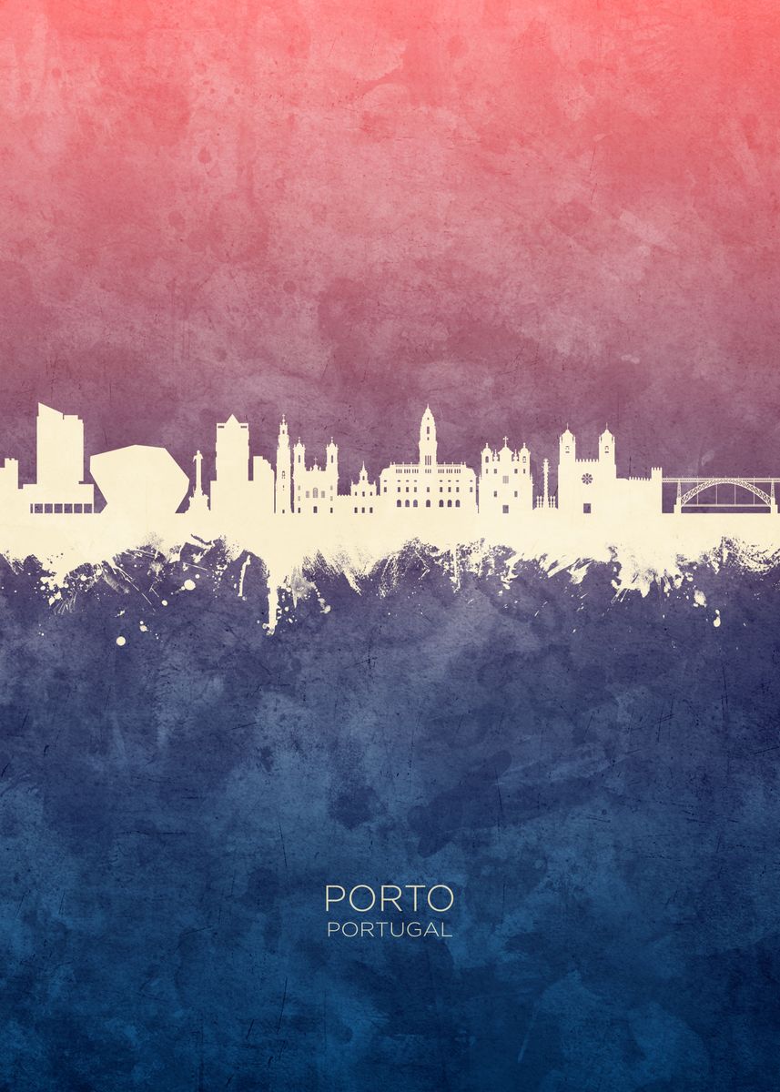 'Porto Portugal Skyline' Poster by Michael Tompsett | Displate