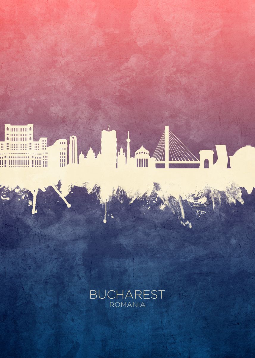 'Bucharest Romania Skyline' Poster, picture, metal print, paint by ...