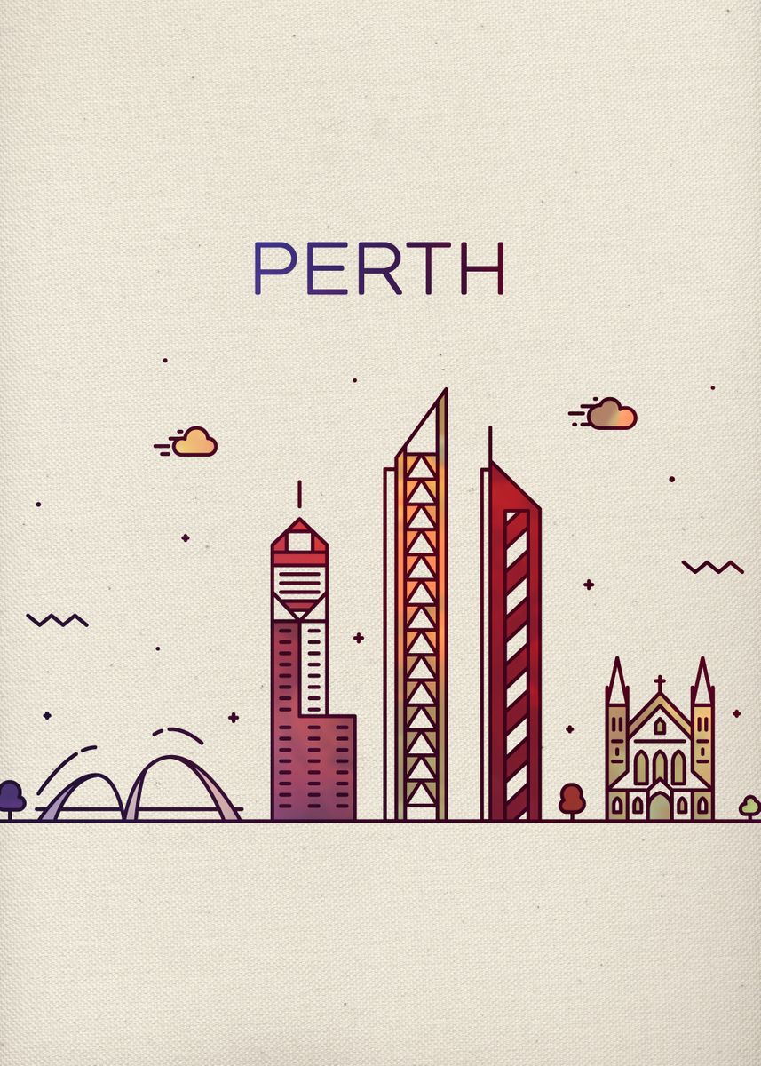 'Perth City Skyline Art' Poster, picture, metal print, paint by Design ...