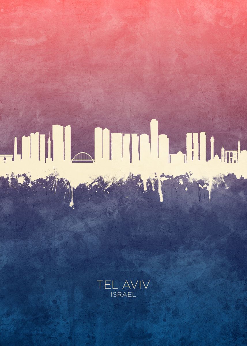 'Tel Aviv Israel Skyline' Poster, picture, metal print, paint by ...