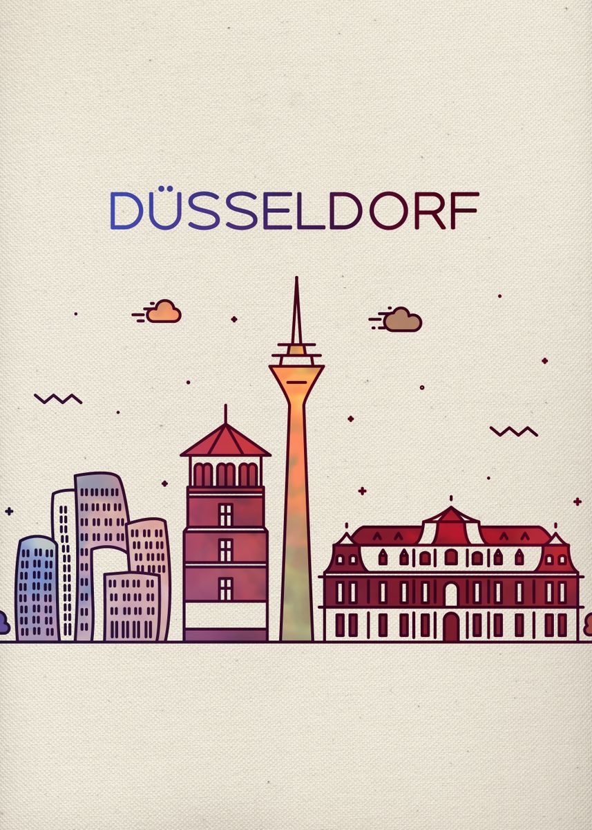 'Dusseldorf City Skyline' Poster, picture, metal print, paint by Design ...