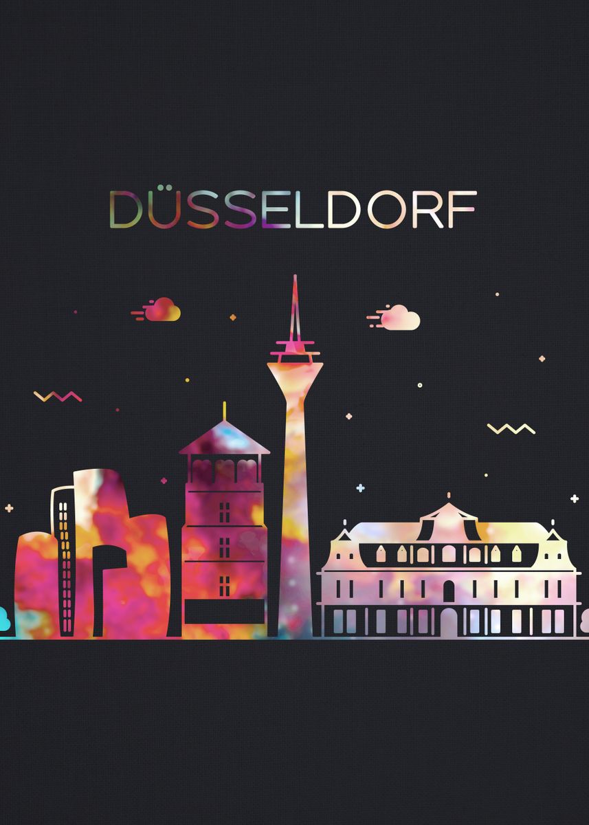 'Dusseldorf City Skyline' Poster, picture, metal print, paint by Design ...