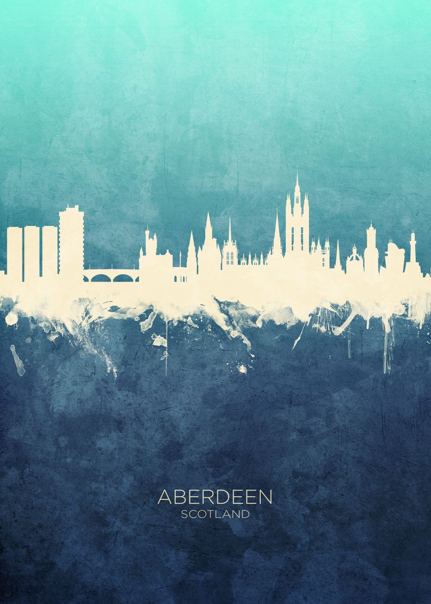 'Aberdeen Scotland Skyline' Poster, picture, metal print, paint by ...