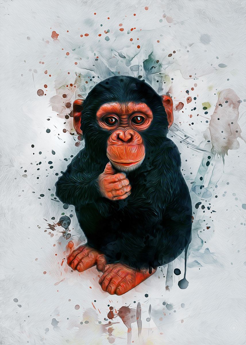'Baby Chimpanzee' Poster, picture, metal print, paint by Ian Mitchell ...