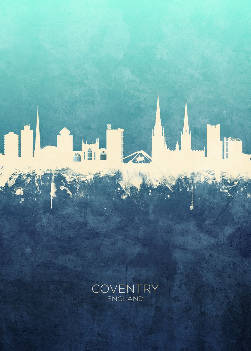 'Coventry England Skyline' Poster, picture, metal print, paint by ...