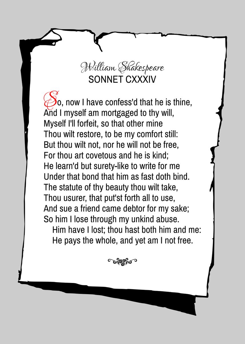'Shakespeare Sonnet 134' Poster, picture, metal print, paint by Art ...