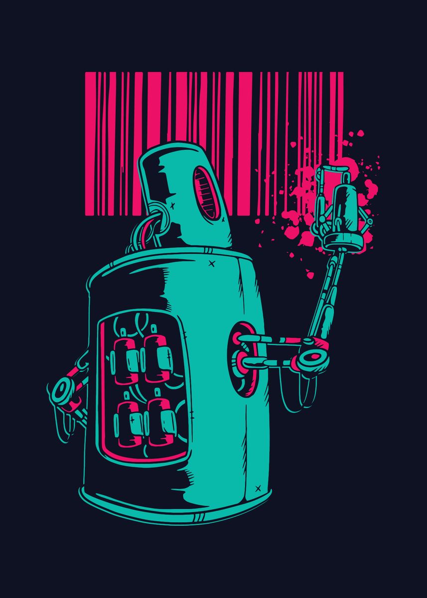 'Robot barcode graffiti' Poster, picture, metal print, paint by Markus ...