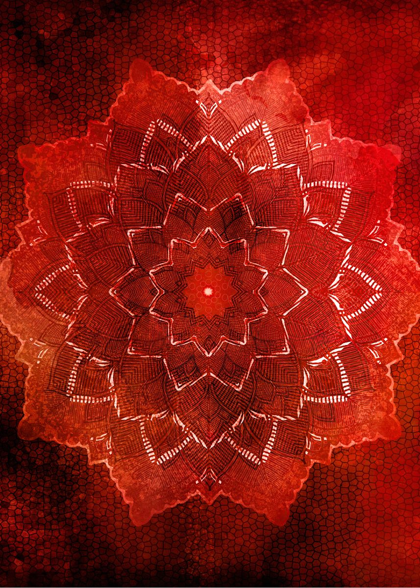 'Red Mandala flower' Poster, picture, metal print, paint by MCAshe Art ...