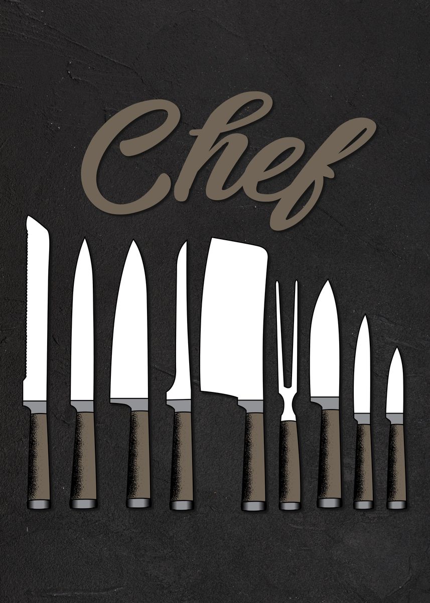 'Knives and Chef' Poster, picture, metal print, paint by Smiling Nerd ...