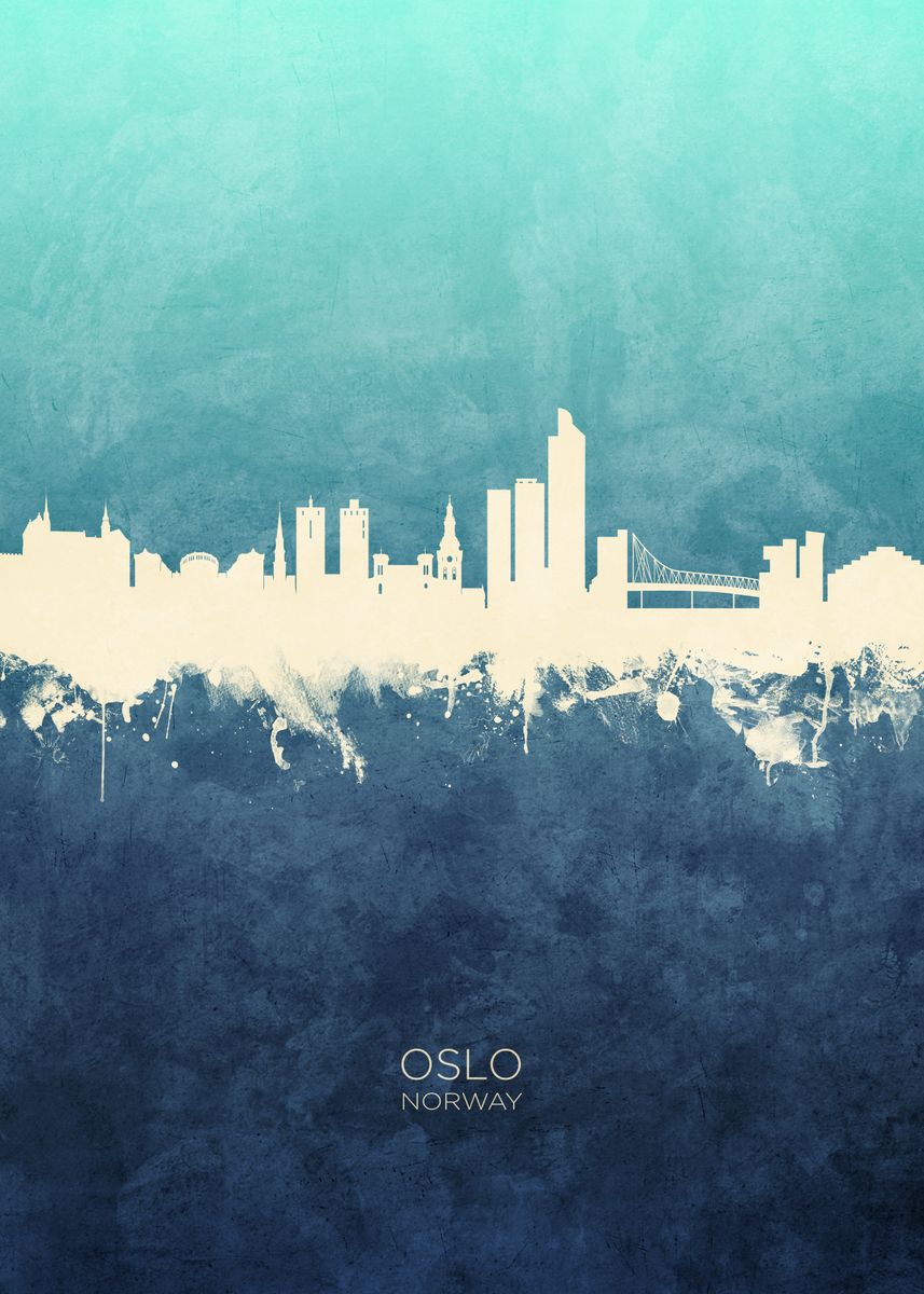 'Oslo Norway Skyline' Poster, picture, metal print, paint by Michael ...
