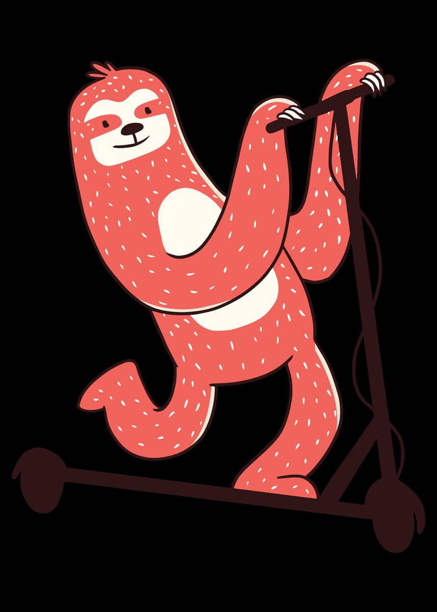 'Sloth with Scooter ' Poster, picture, metal print, paint by Wonderful ...