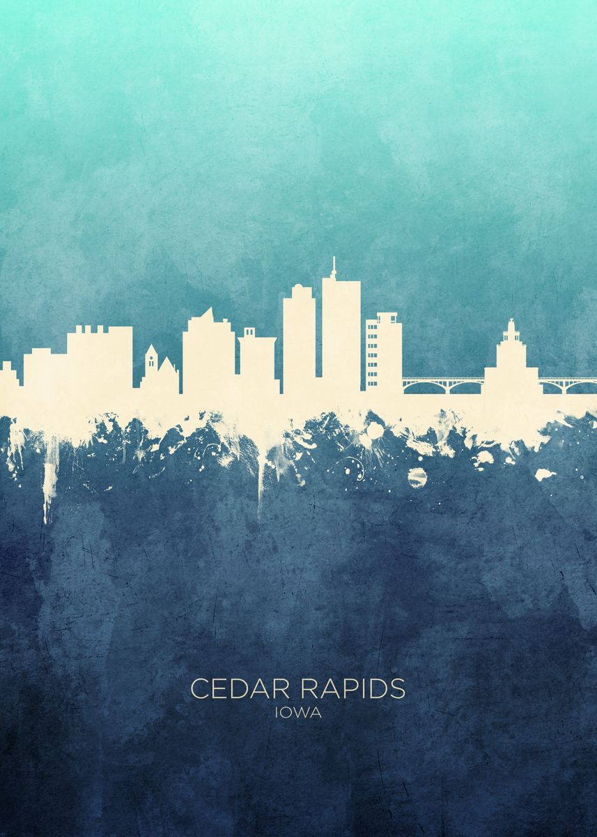 'Cedar Rapids Iowa Skyline' Poster, picture, metal print, paint by ...