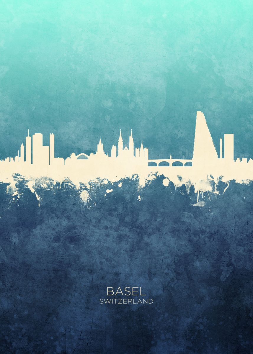 'Basel Switzerland Skyline' Poster, picture, metal print, paint by ...