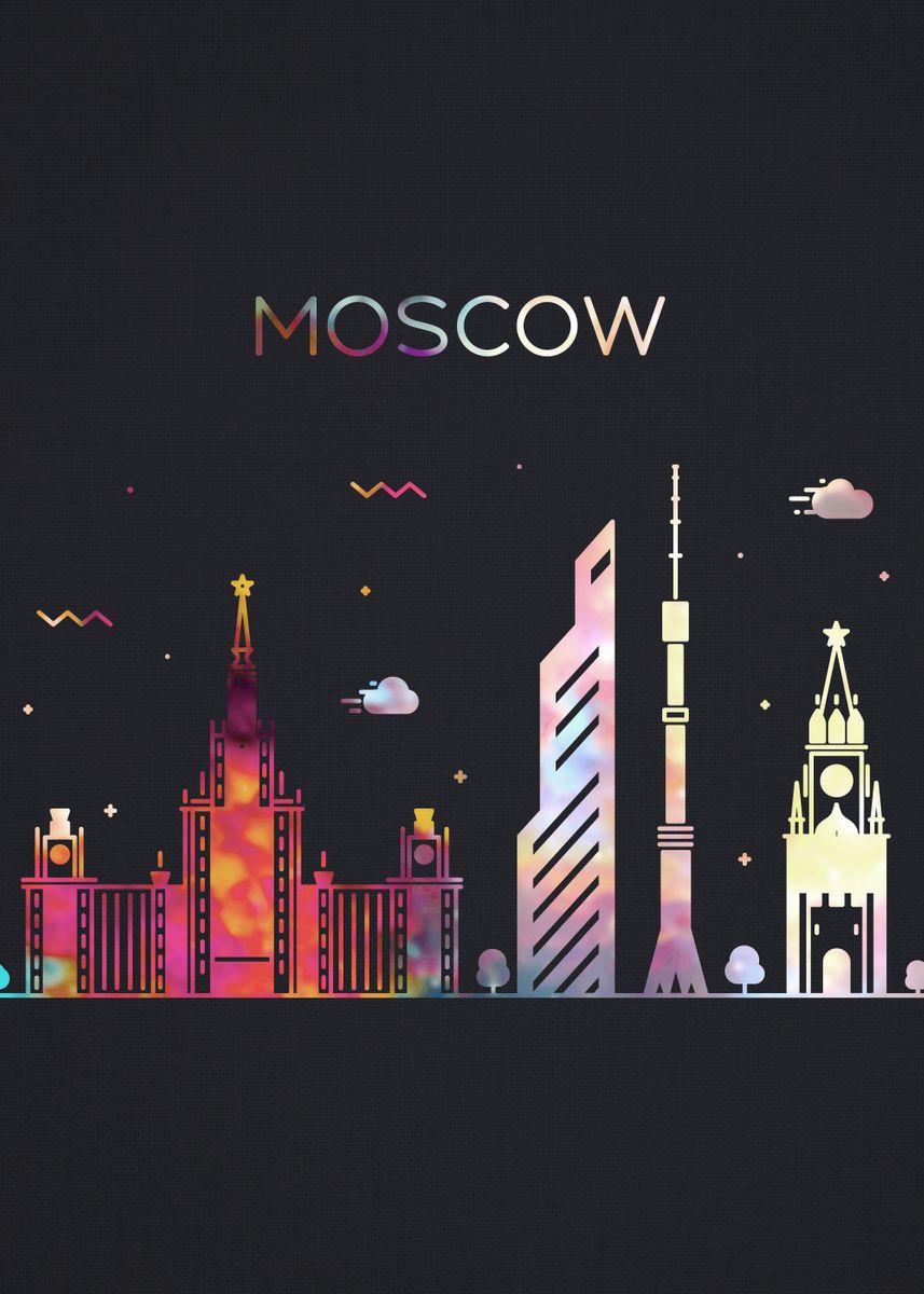 'Moscow Russia City Skyline' Poster, picture, metal print, paint by ...