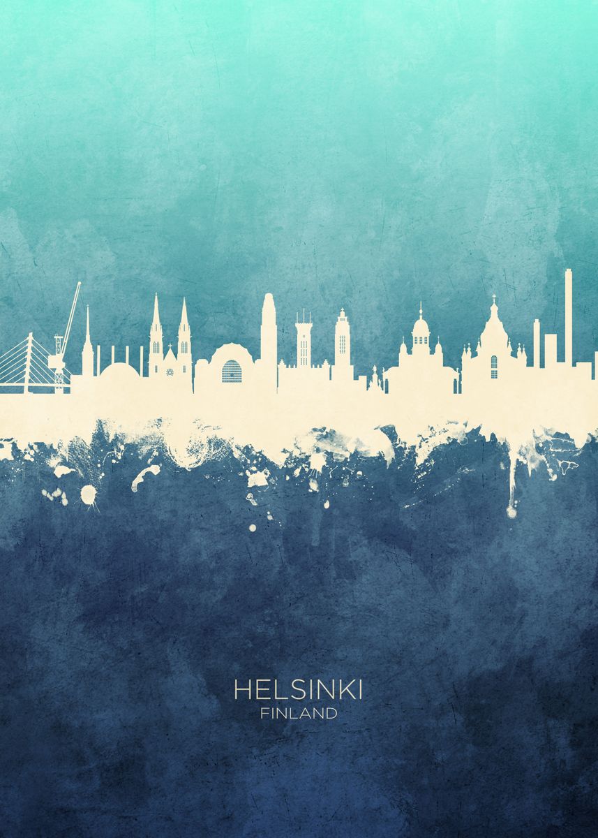 'Helsinki Finland Skyline' Poster, picture, metal print, paint by ...