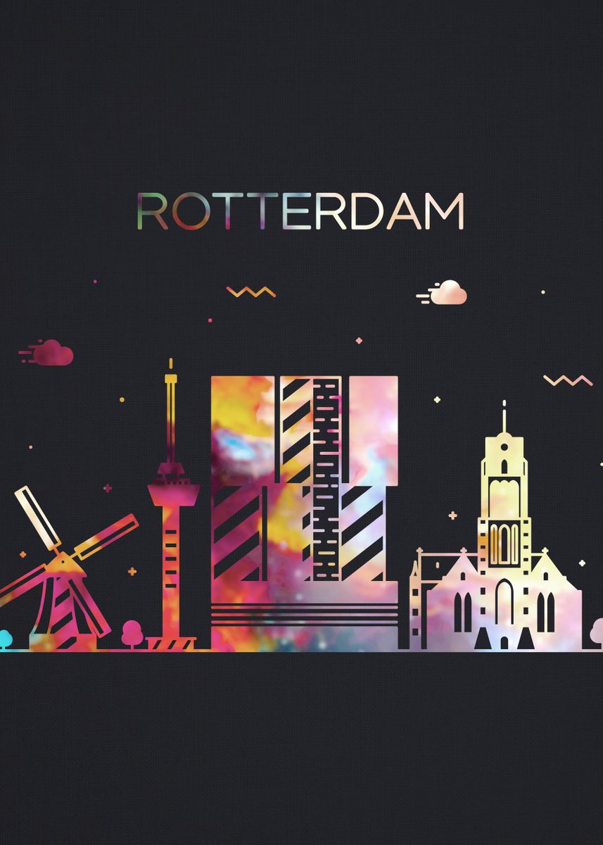 'Rotterdam City Skyline Art' Poster, picture, metal print, paint by ...