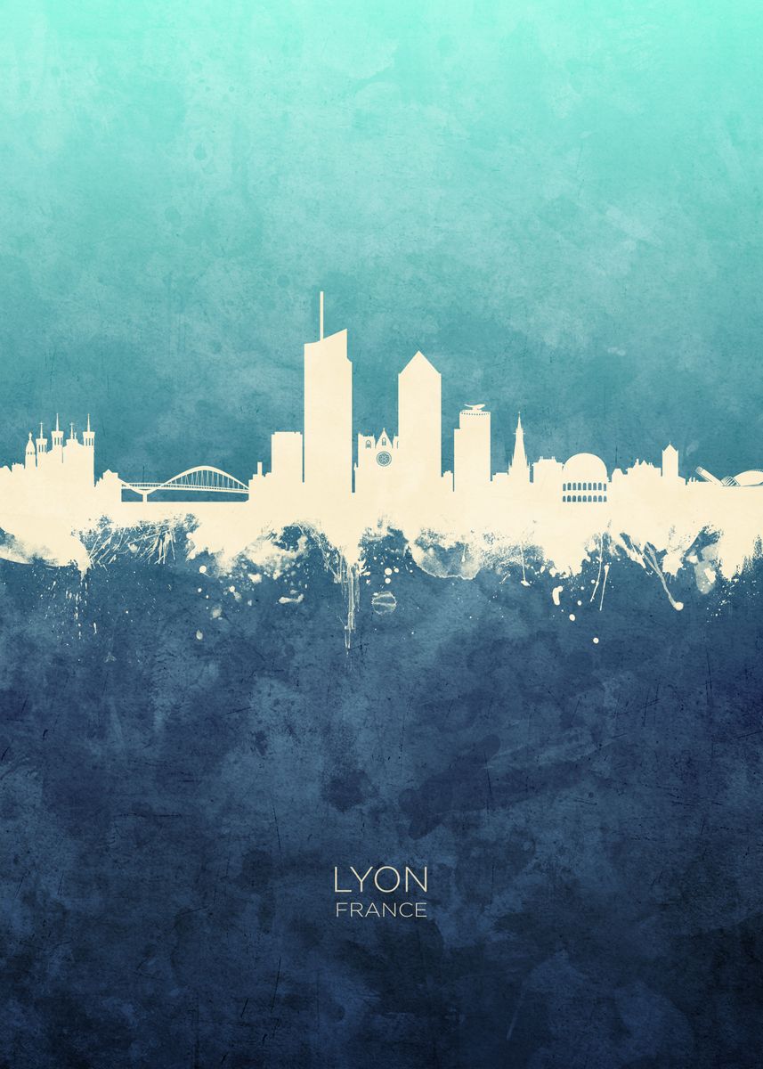 'Lyon France Skyline' Poster by Michael Tompsett | Displate