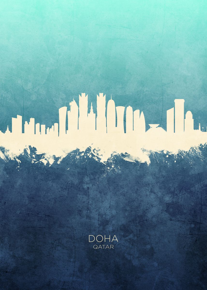 'Doha Qatar Skyline' Poster, picture, metal print, paint by Michael ...