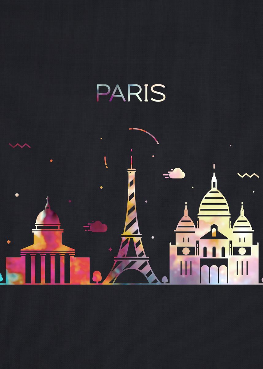'Paris France City Skyline' Poster, picture, metal print, paint by ...
