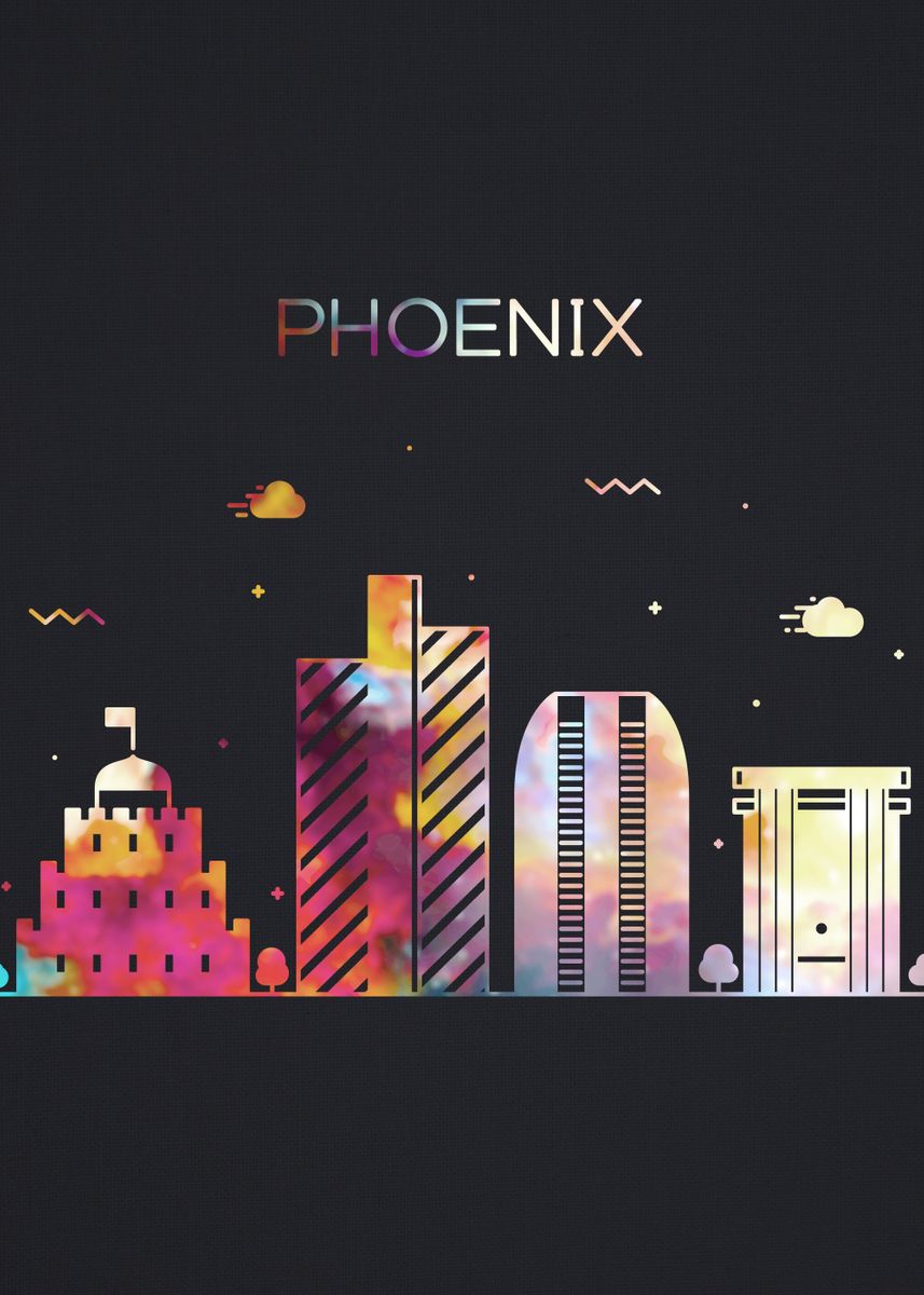 'Phoenix City Skyline Art' Poster, picture, metal print, paint by ...