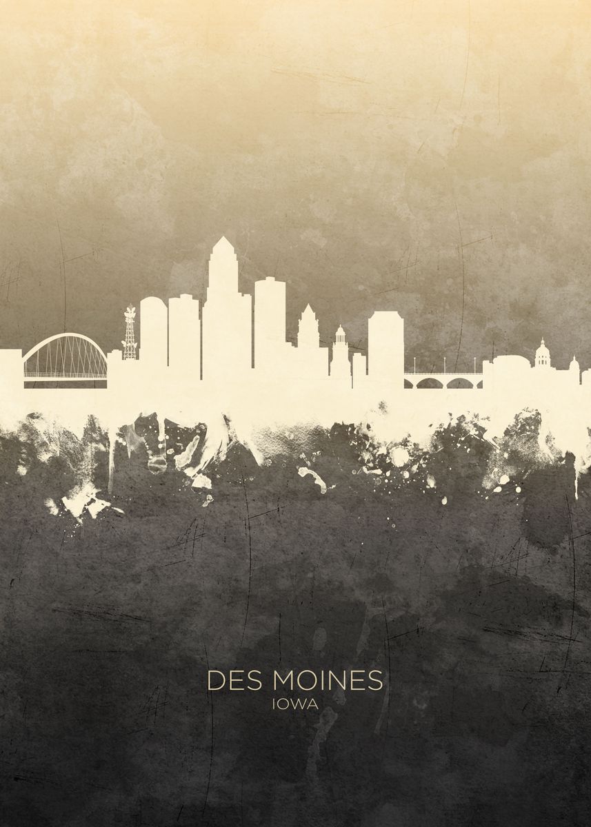 'Des Moines Iowa Skyline' Poster, picture, metal print, paint by ...