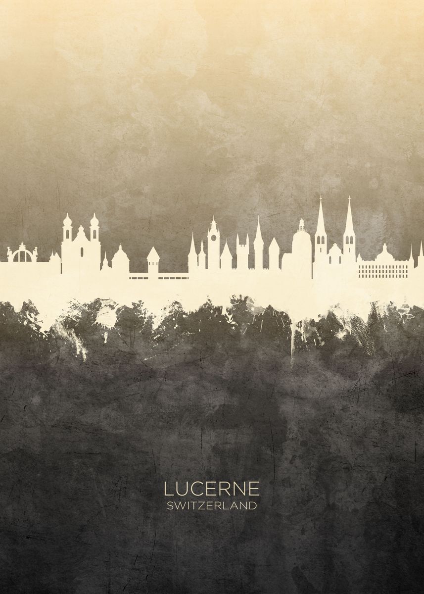 'Lucerne Skyline' Poster, picture, metal print, paint by Michael ...