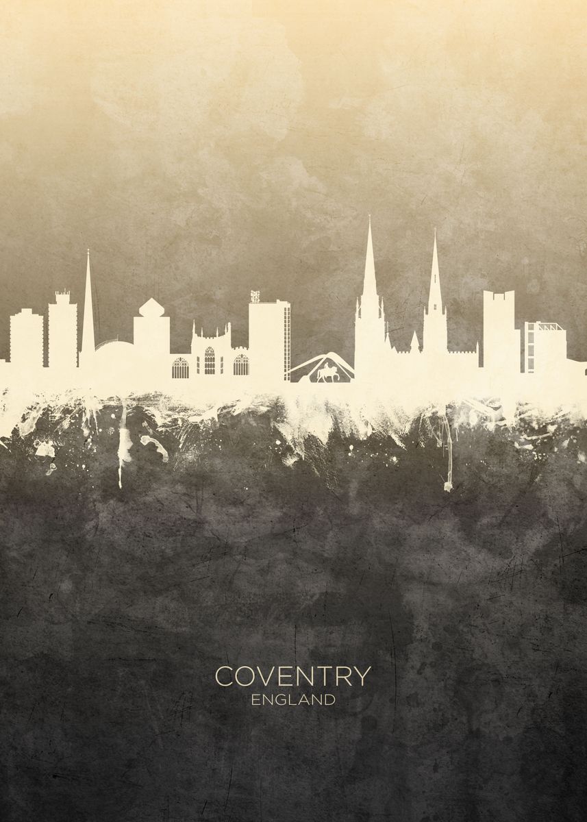 'Coventry England Skyline' Poster, picture, metal print, paint by ...