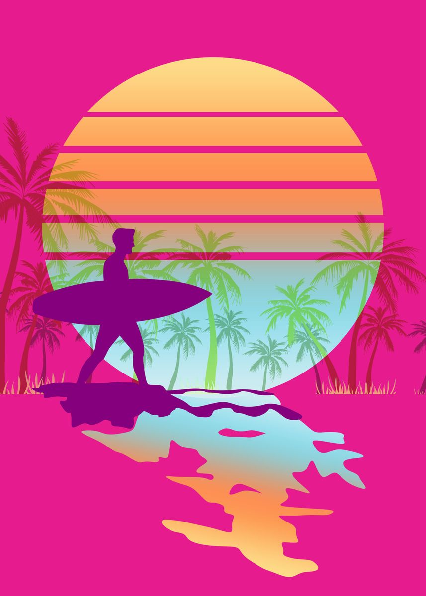 'SURFING SUNSET' Poster by PosterWorld | Displate