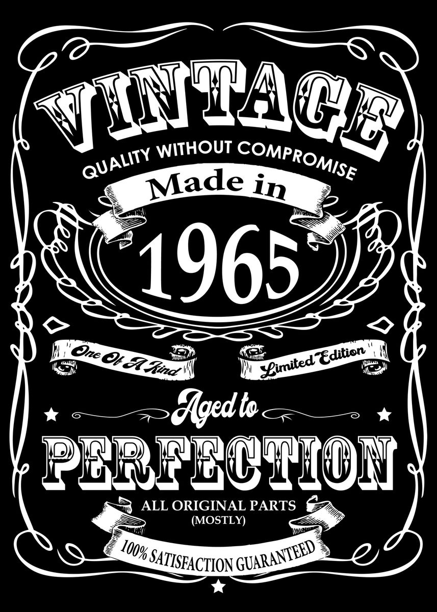 'Made in 1965 Birthday' Poster, picture, metal print, paint by Pod M ...