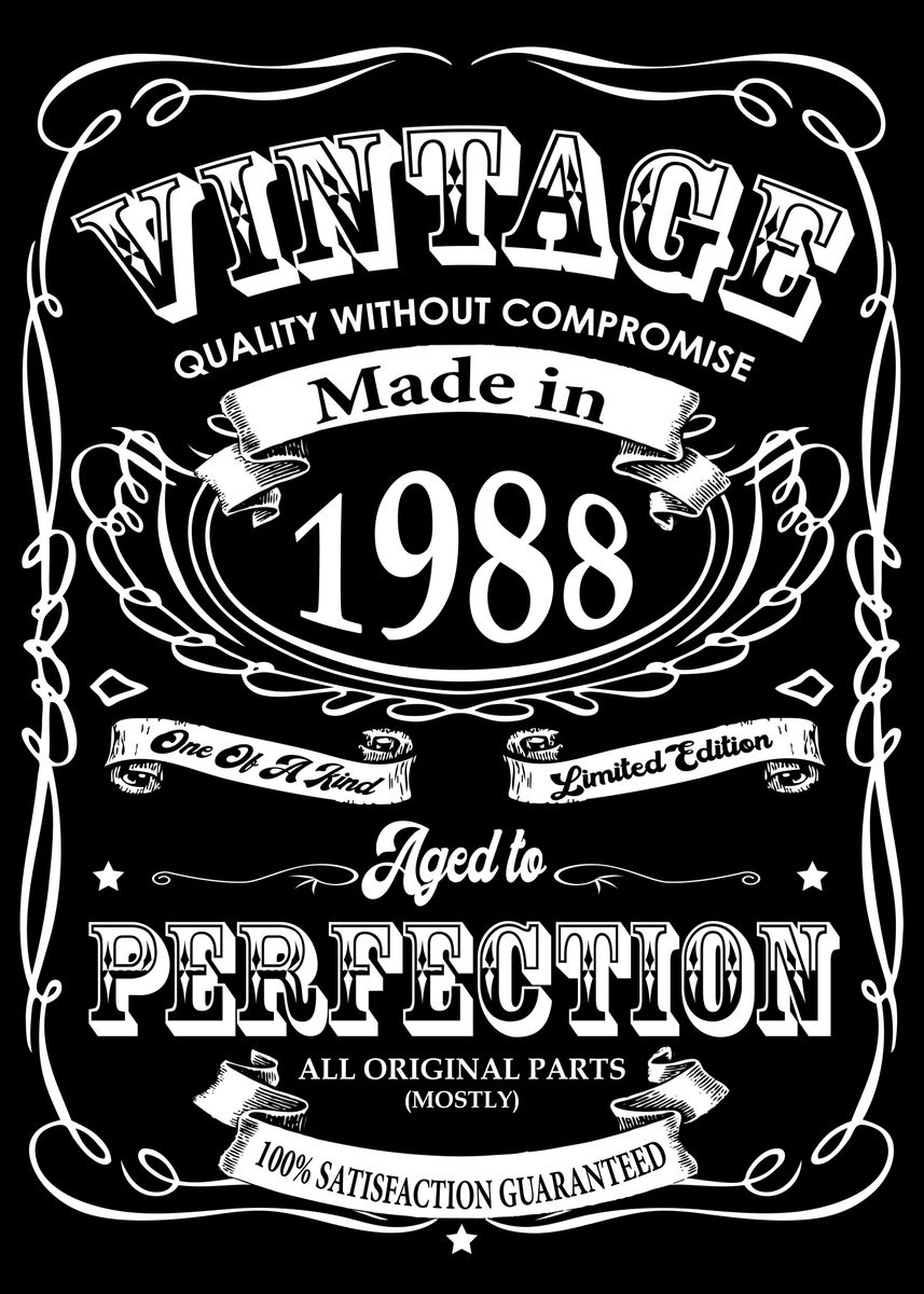 'Made in 1988 Birthday' Poster, picture, metal print, paint by Pod M ...
