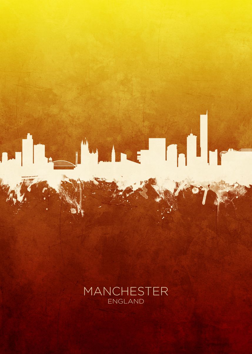 'Manchester England Skyline' Poster, picture, metal print, paint by ...