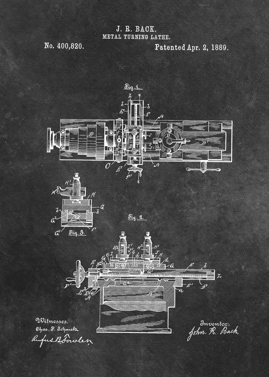 'Back Metal Turning Lathe' Poster, picture, metal print, paint by Lion ...