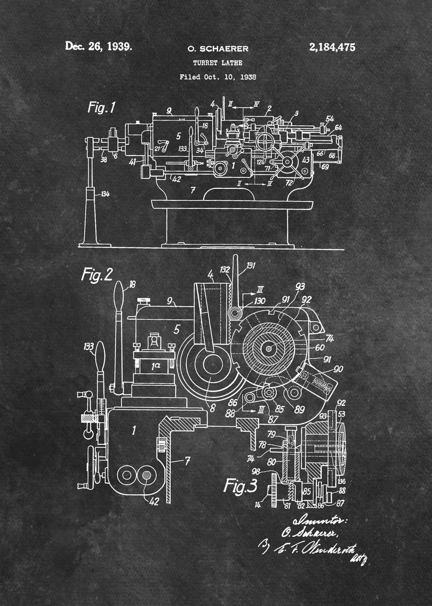 'Schaerer Turret Lathe 1938' Poster by Lion Mixart | Displate