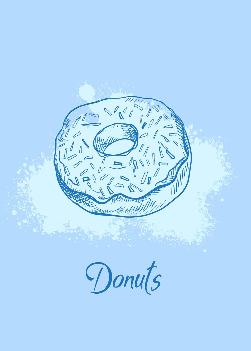 'Blue Donuts' Poster, picture, metal print, paint by Nine Arts | Displate