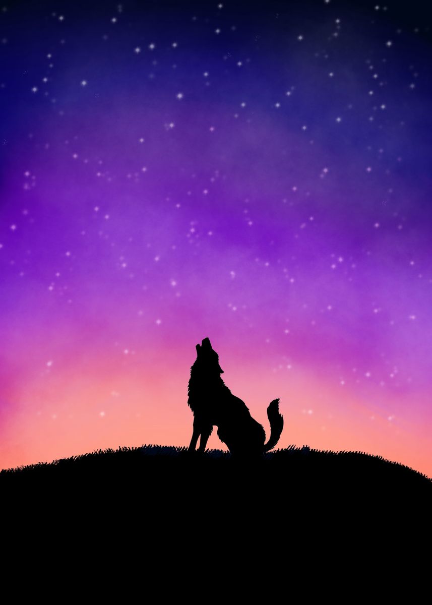 'The wolf under the sky' Poster, picture, metal print, paint by EPdraw ...