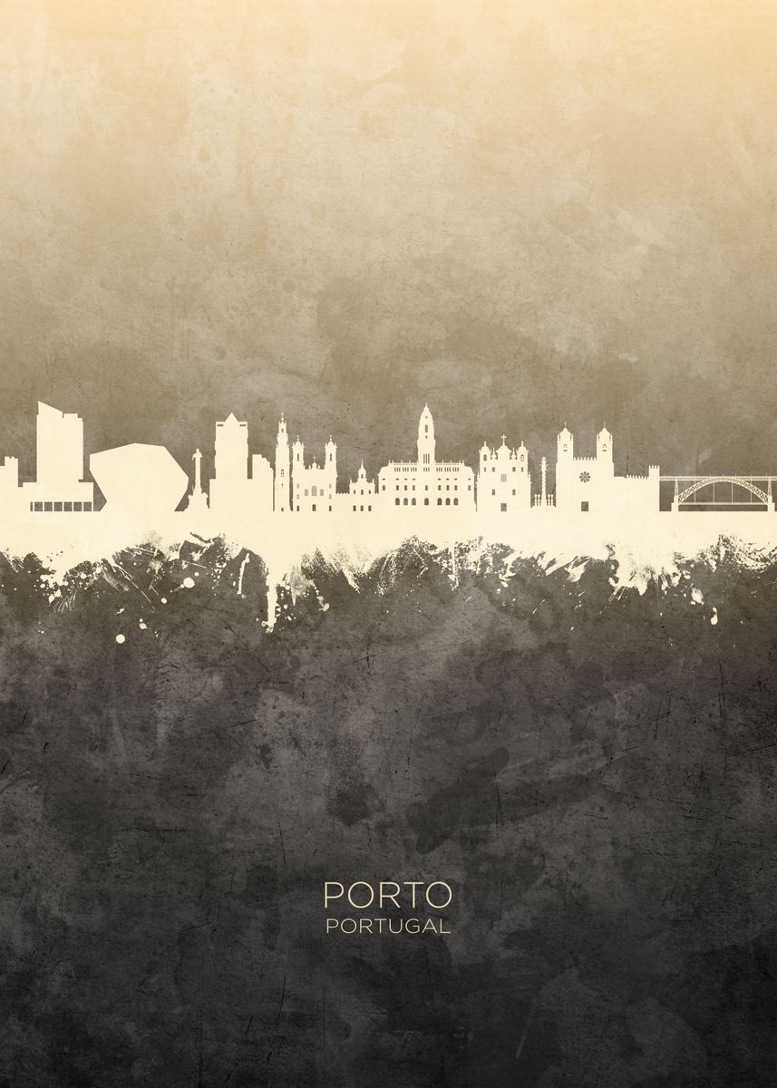 'Porto Portugal Skyline' Poster, picture, metal print, paint by Michael ...