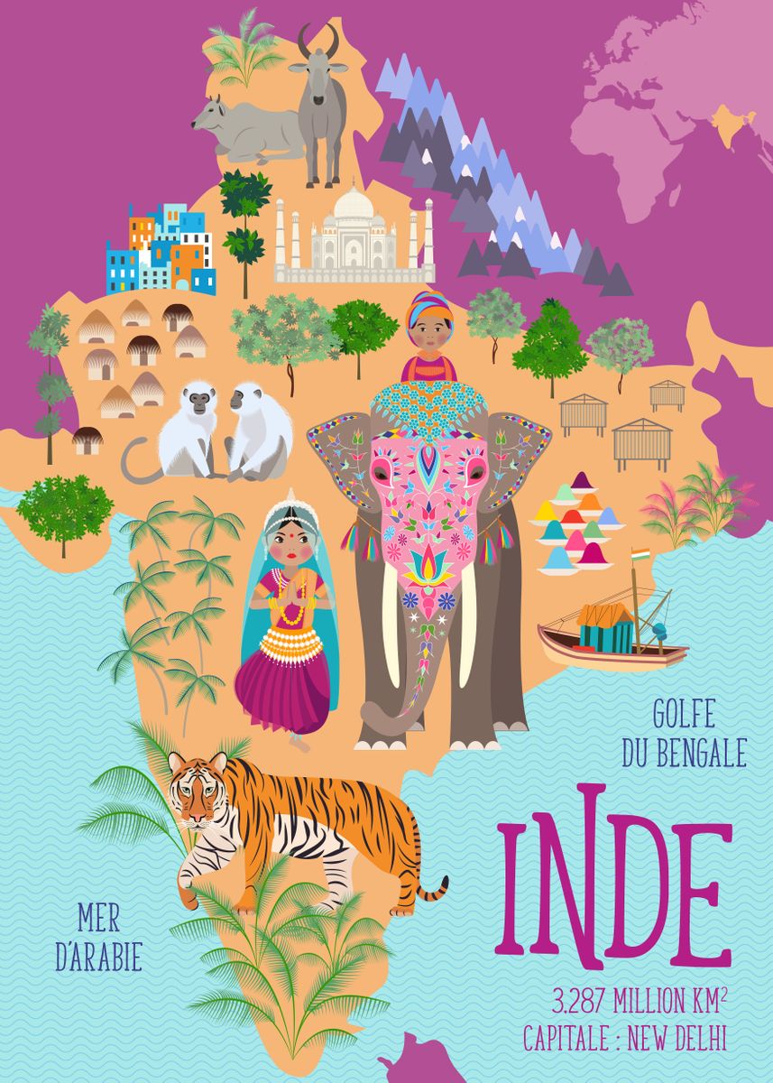 'India map' Poster, picture, metal print, paint by Aurelie DEVE | Displate