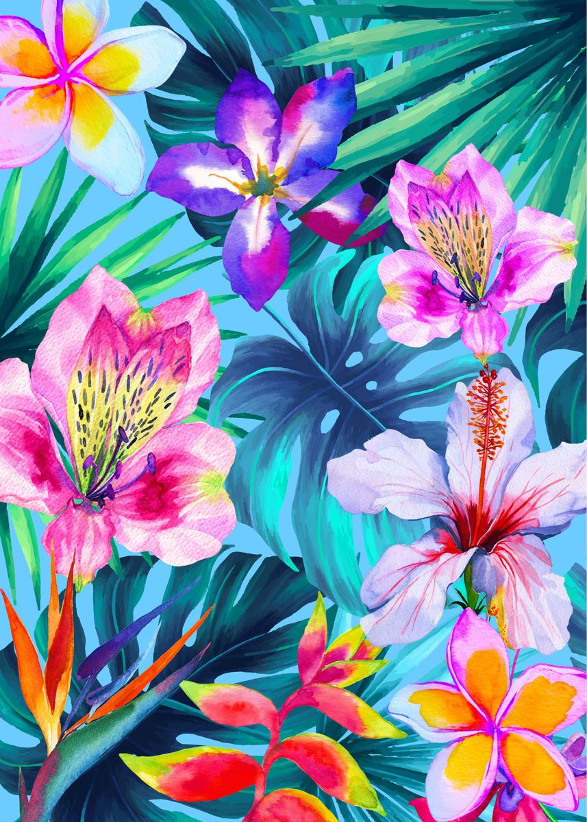 'The Tropical Flowers' Poster, picture, metal print, paint by Seven ...