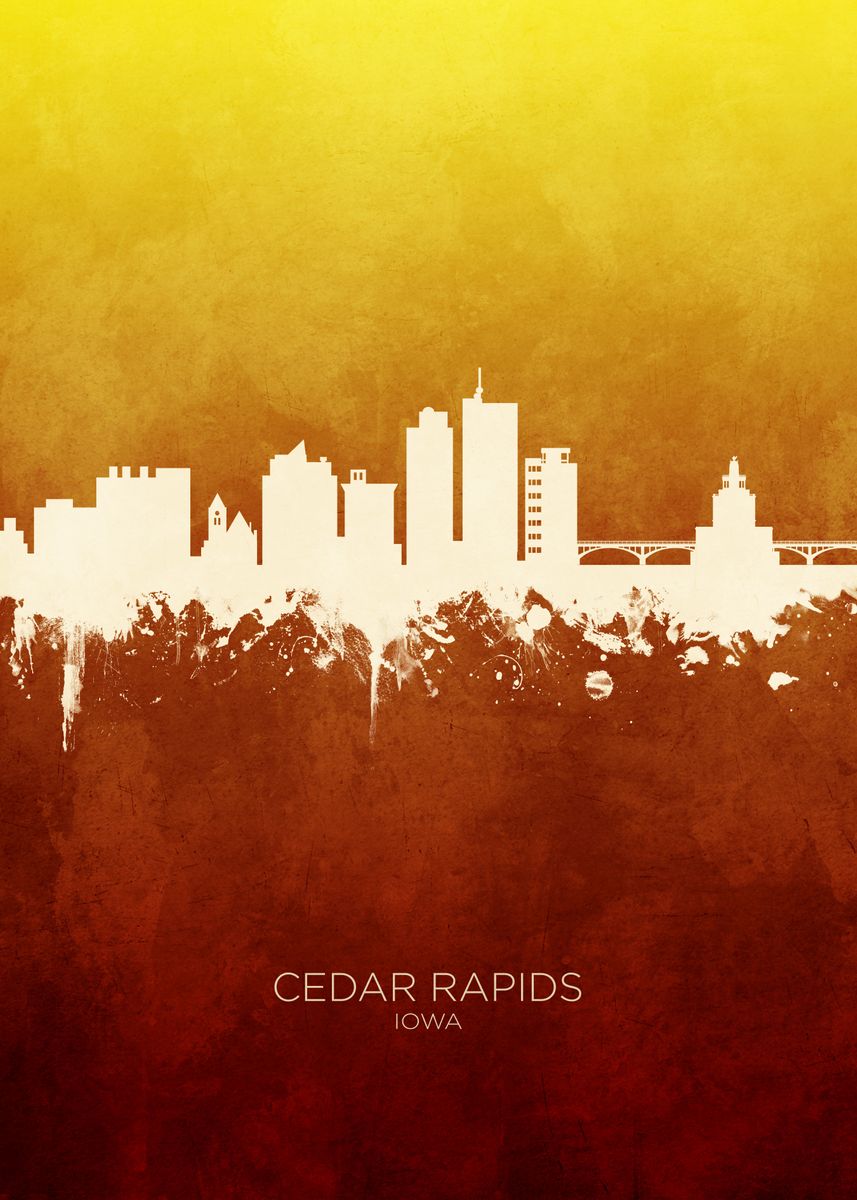 'Cedar Rapids Iowa Skyline' Poster, picture, metal print, paint by ...