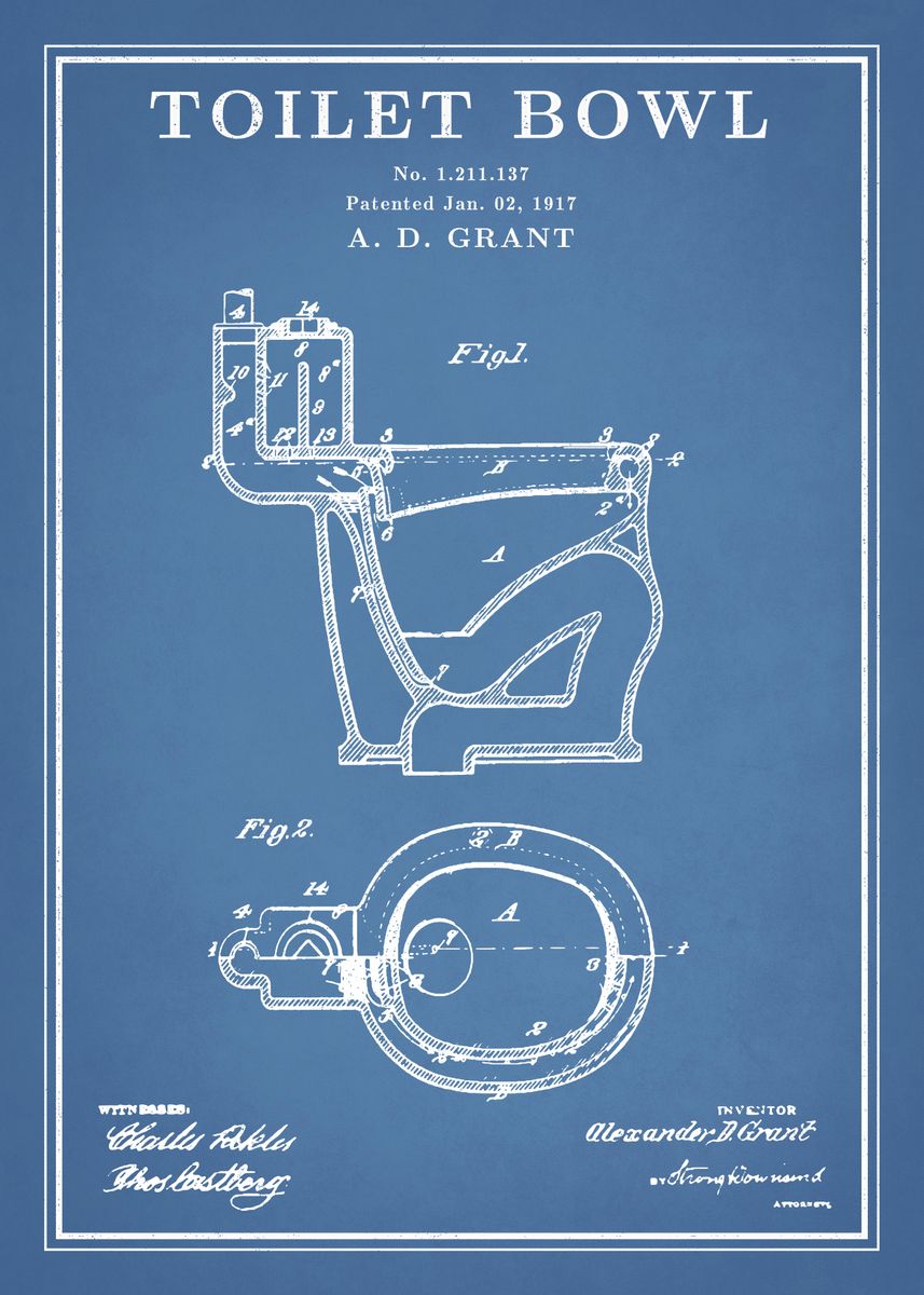 'Toilet Bowl Patent Print' Poster, picture, metal print, paint by ...