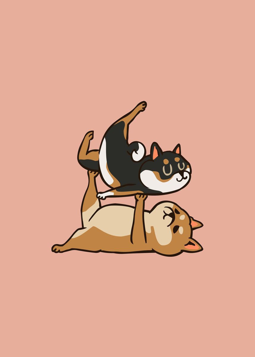 ' Acroyoga Shiba Inu' Poster, picture, metal print, paint by ...