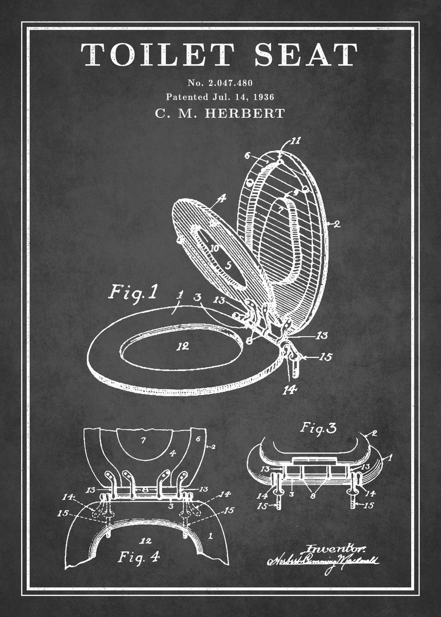 'Toilet Seat Patent Print' Poster by Action Blueprint Art | Displate