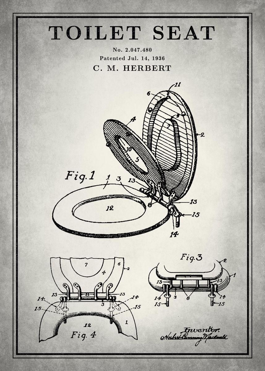 'Toilet Seat Patent Print' Poster, picture, metal print, paint by ...