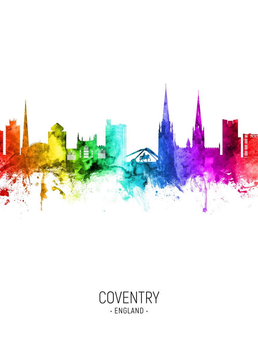 'Coventry England Skyline' Poster, picture, metal print, paint by ...
